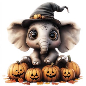 8 Cute Halloween Elephants Clipart Bundle, Elephant Pumpkin Clip Art ...