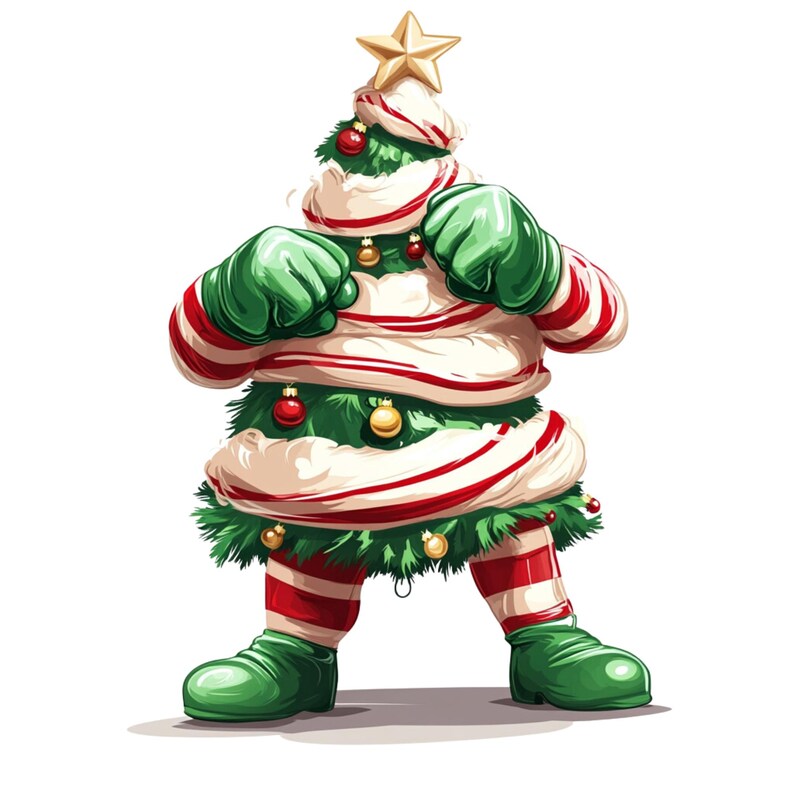 Funny Christmas Tree Clipart: Quirky Watercolor Xmas Design (PNG, JPG ...