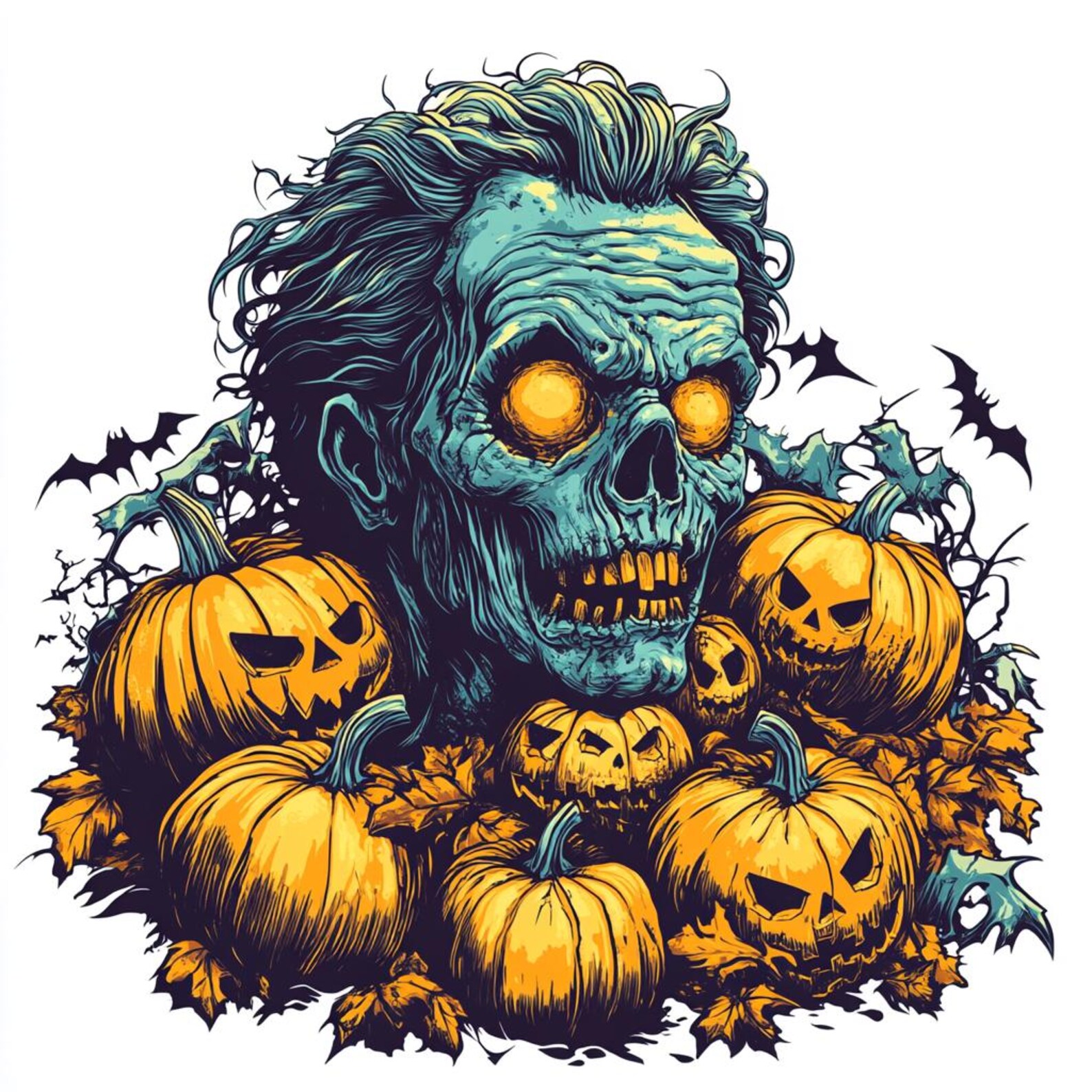 10 Zombie Pumpkin Halloween Clipart, PNG,JPJ Digital Download Clipart ...