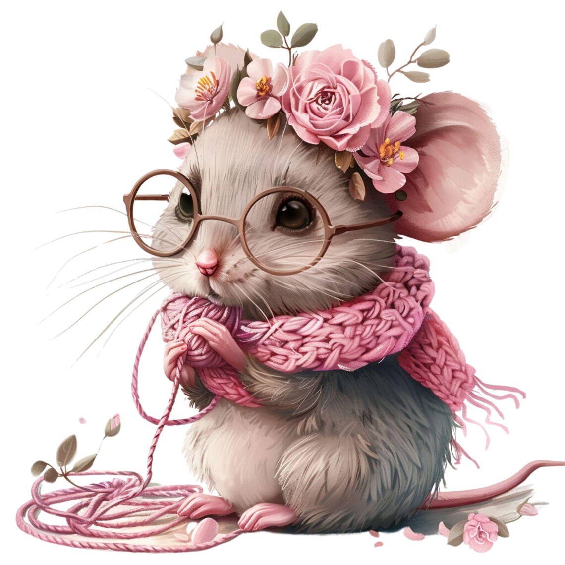 10 Mouse With Flower Watercolor Clipart High Quality File Png,jpj Using ...