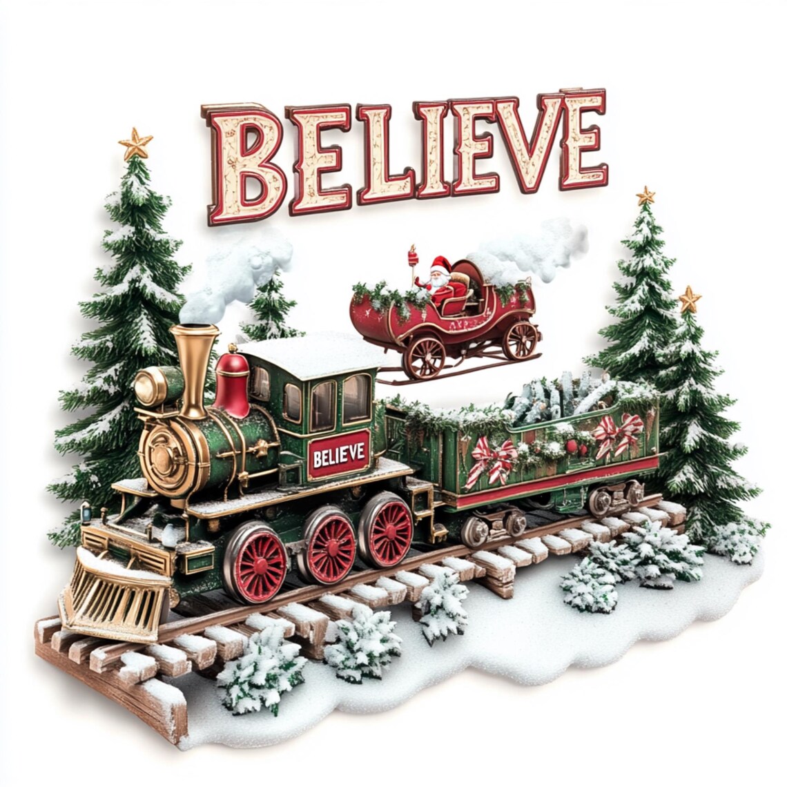 Christmas Santa Express Train Clipart: Holiday PNG Designs (commercial ...