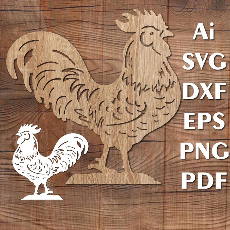 Rooster Svg, Dxf, Png, Pdf, Ai, Files Rooster Vector Cut File for Cnc ...