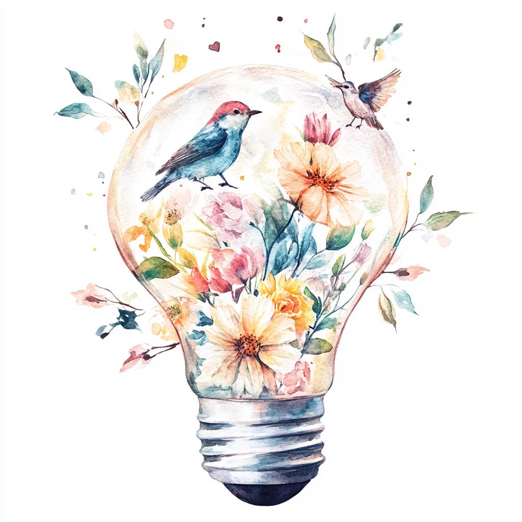 10 Light Bulb Clipart, Watercolor Floral Bronze Lamp Graphics, 10 JPJ ...