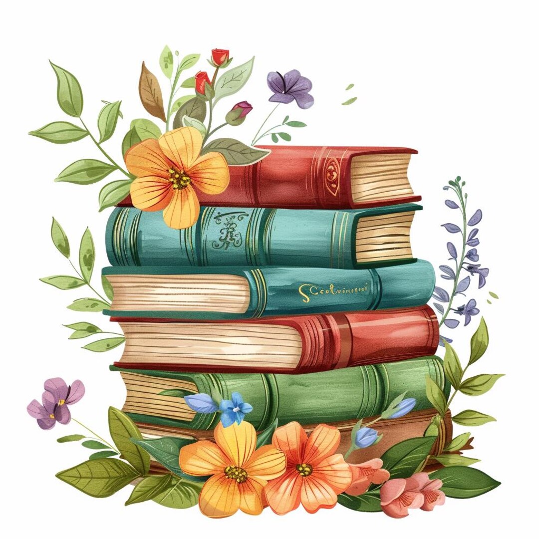 12 Floral Books, JPJ,PNG Cliparts, Spring Books, Digital,flower ...