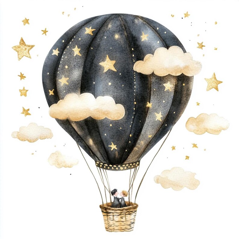 Watercolor Hot Air Balloon Clipart: Baby Safari PNG (digital File) - Etsy