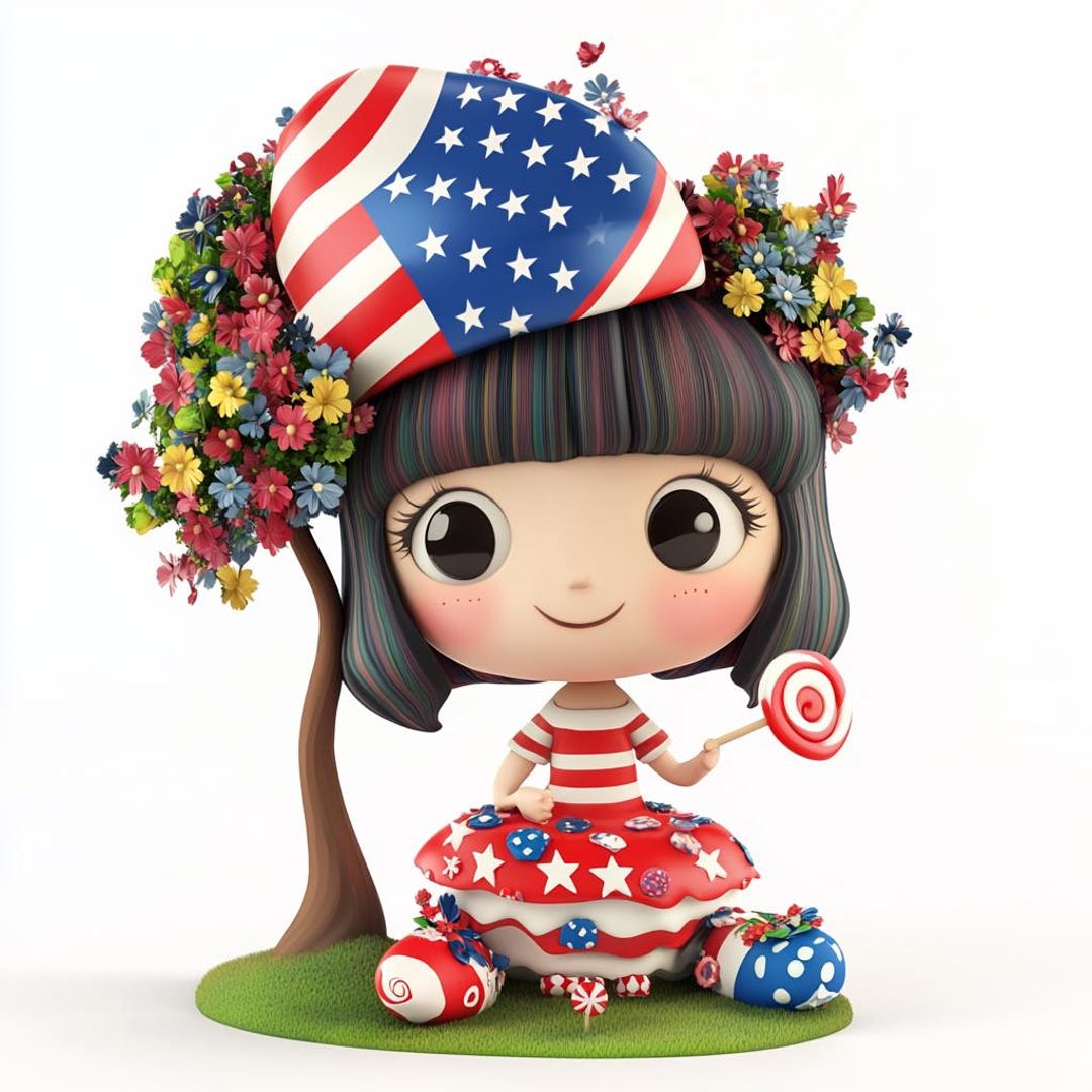 4th of July Girl Clipart Bundle: Patriotic Illustrations (digital File ...