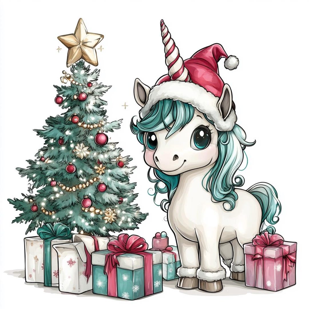 8 Christmas Unicorn Clipart, Winter Unicorn Clipart,png,jpj, Cute ...