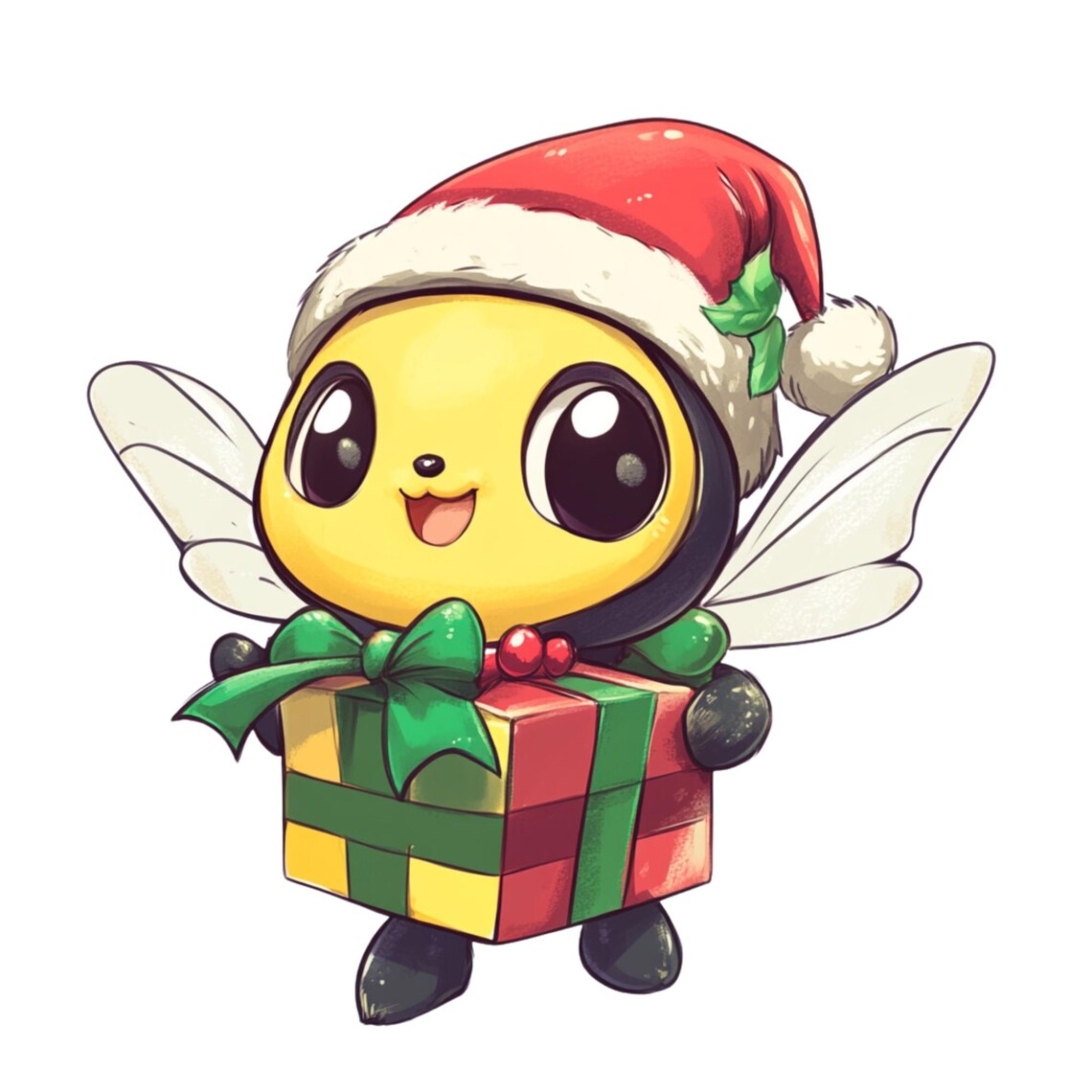 Watercolor Christmas Santa Bee Clipart: Festive Holiday Designs (png ...