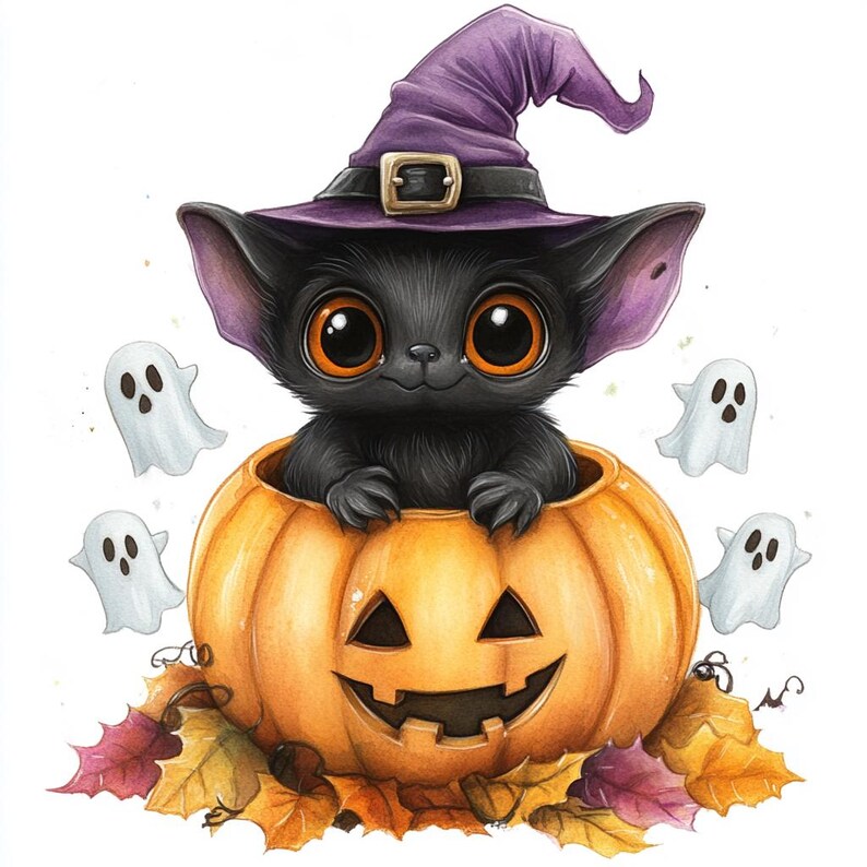 8 Bat Halloween Clipart Bundle, Watercolour Clipart PNG,JPG, Halloween ...