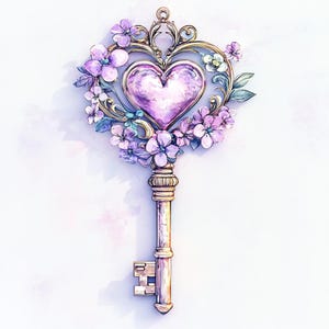 10 Watercolor Floral Skeleton Keys Clipart PNG,JPJ - Transparent ...