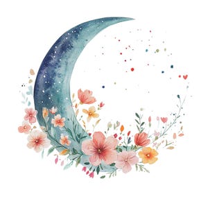Watercolor Moon Clipart Bundle: Celestial PNG Graphics (commercial Use ...