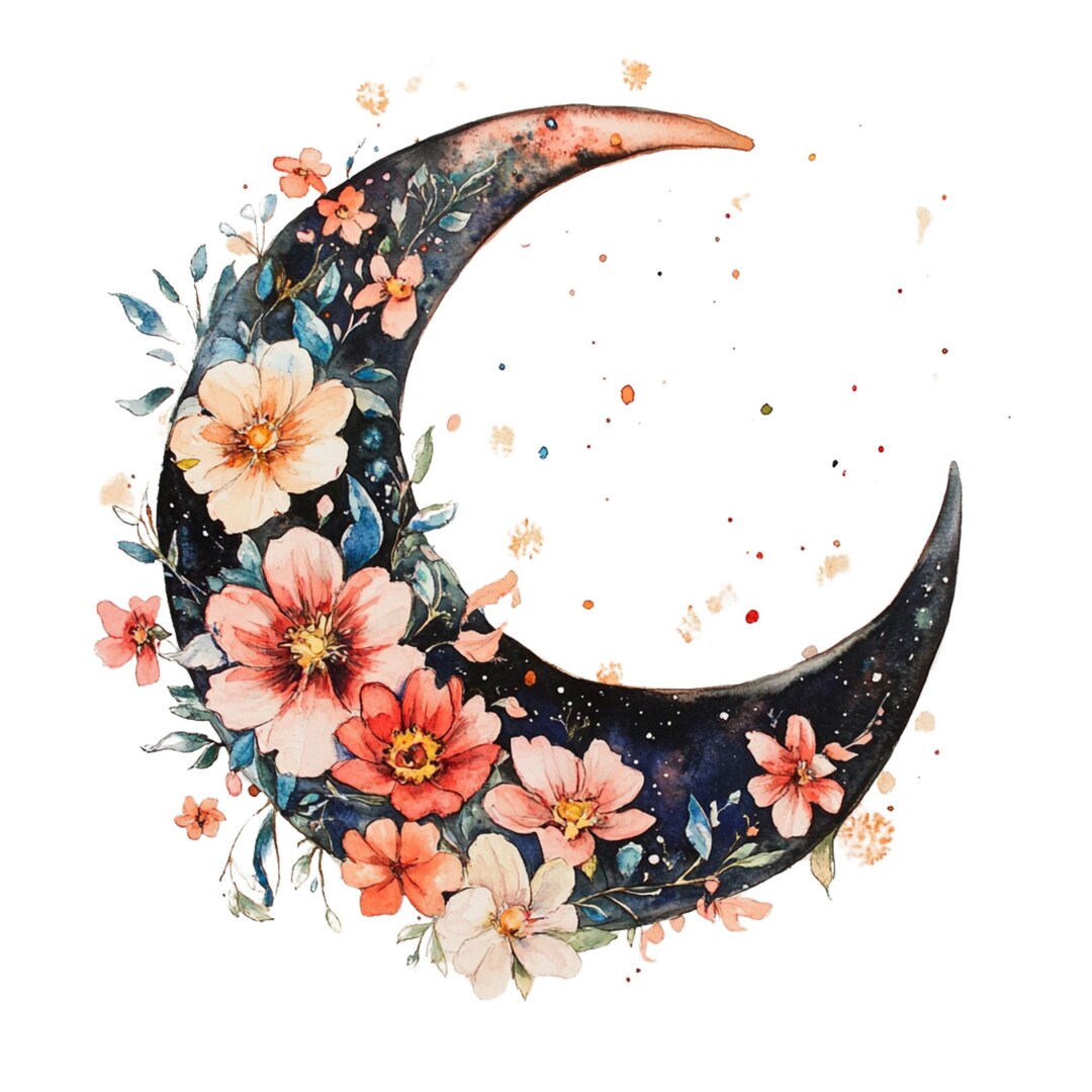 Watercolor Moon Clipart Bundle: Celestial PNG Graphics (commercial Use ...