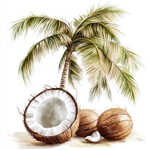 8 Watercolor Coconut Trees Clipart, PNG,JPJ Digital Files on ...
