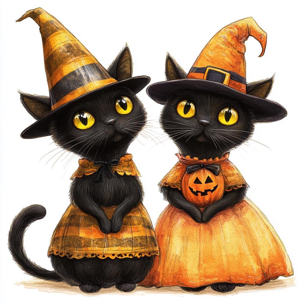 8 Cute Witch Cat Clipart Bundle,png