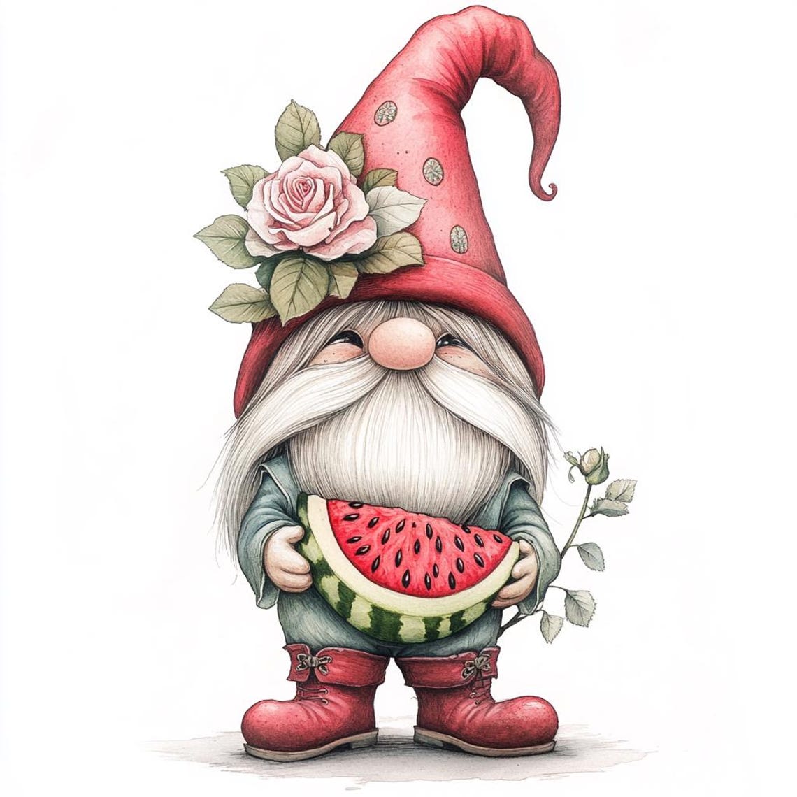 8 Watermelon Gnome Clipart, Gnome Clipart,png,jpj Watermelon Clipart ...