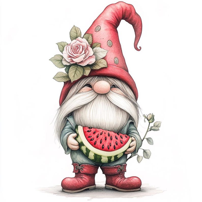 8 Watermelon Gnome Clipart, Gnome Clipart,png,jpj Watermelon Clipart ...