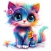 Watercolor Rainbow Kitten Clipart: Colorful Cat PNG, JPG (digital ...