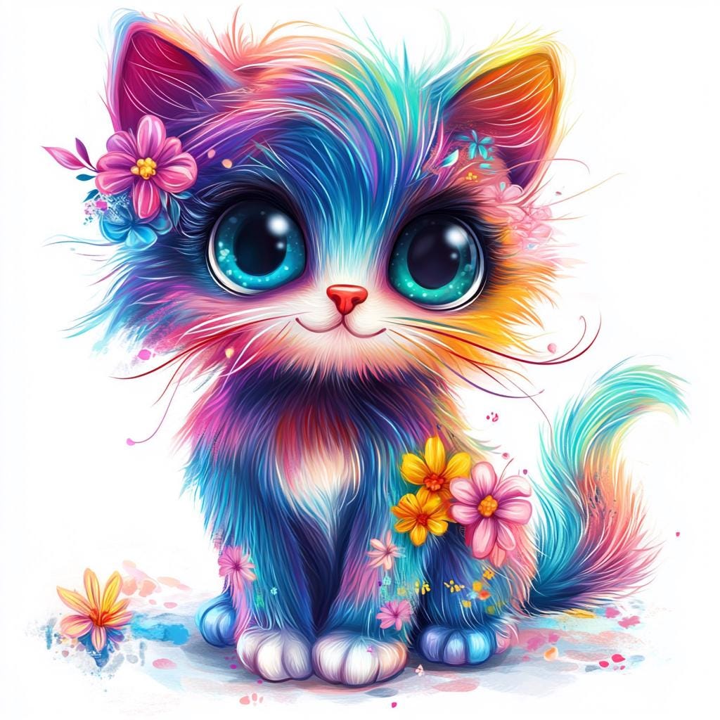Watercolor Rainbow Kitten Clipart: Colorful Cat PNG, JPG (digital ...