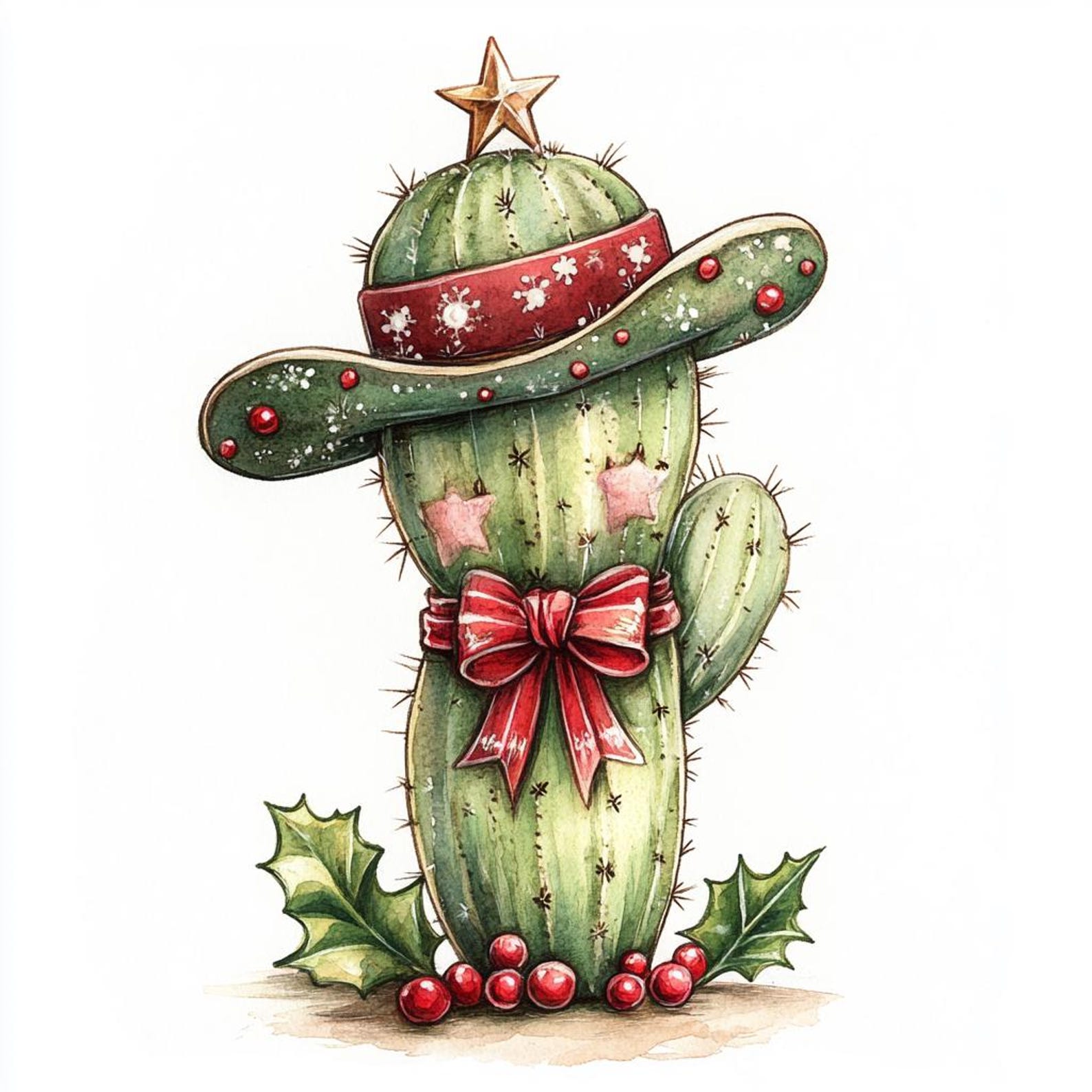 10 Christmas Cactus Clipart, Digital Watercolor Clip Art, Cute Cactus ...