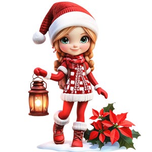 10 Cute Christmas Girl Clipart, Cute Doll Clipart,png,jpj, Watercolor ...