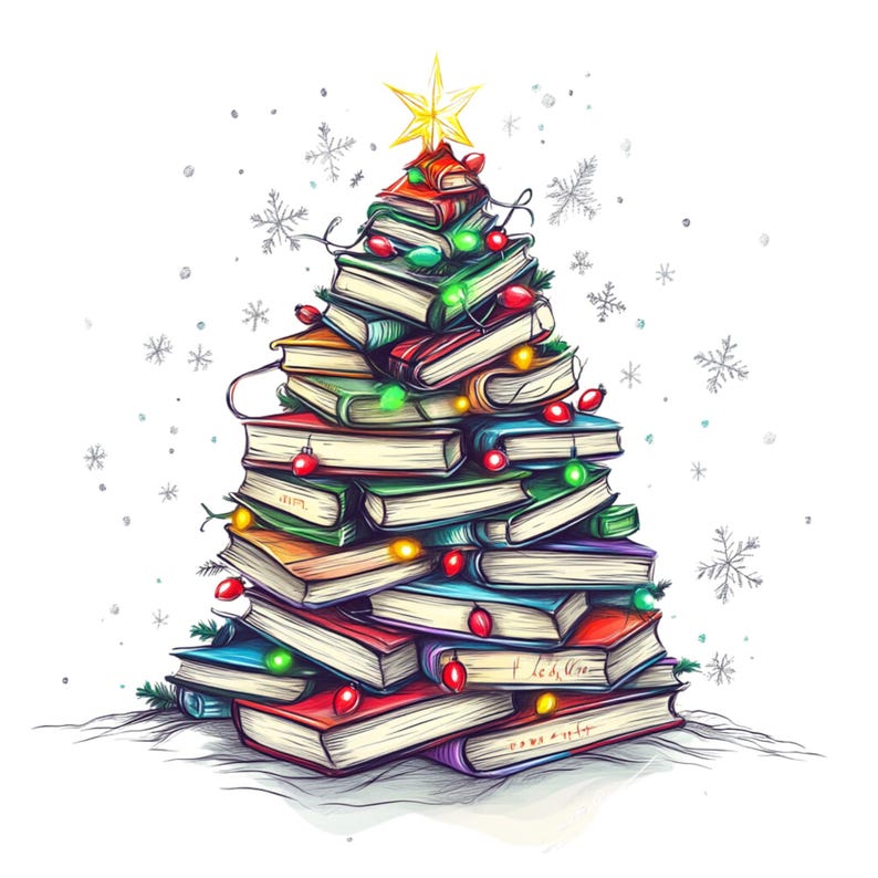 Christmas Book Tree Clipart: Holiday Reading PNG - Etsy