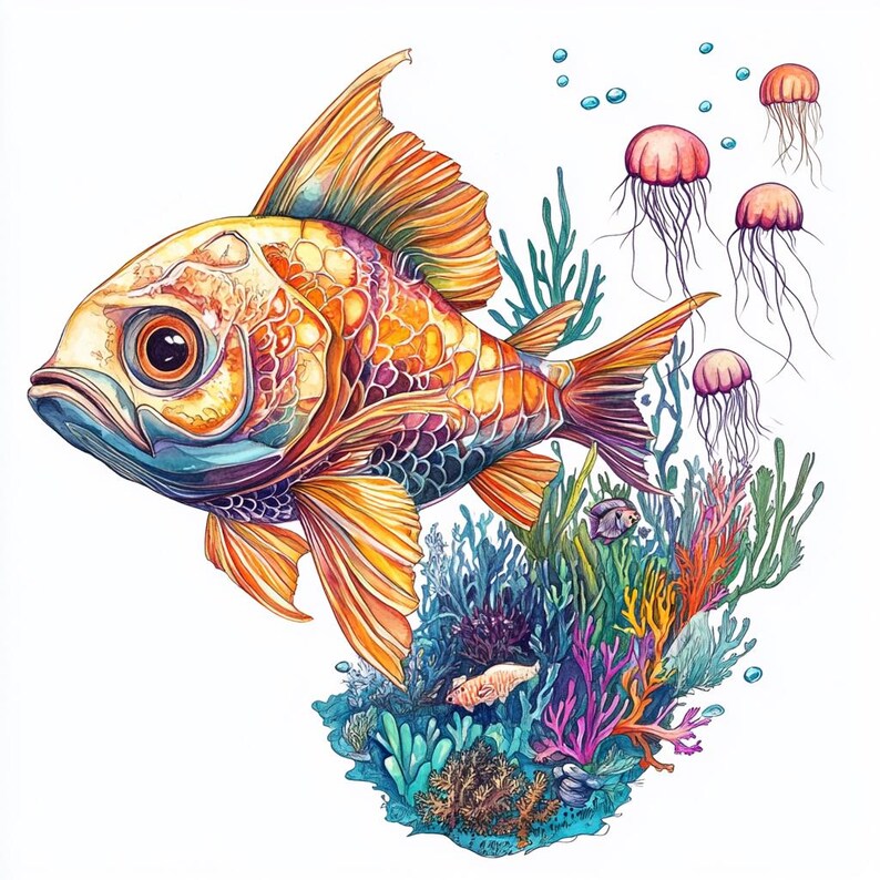 Colorful Fish Watercolor Clipart: Aquatic PNG Images (commercial Use ...
