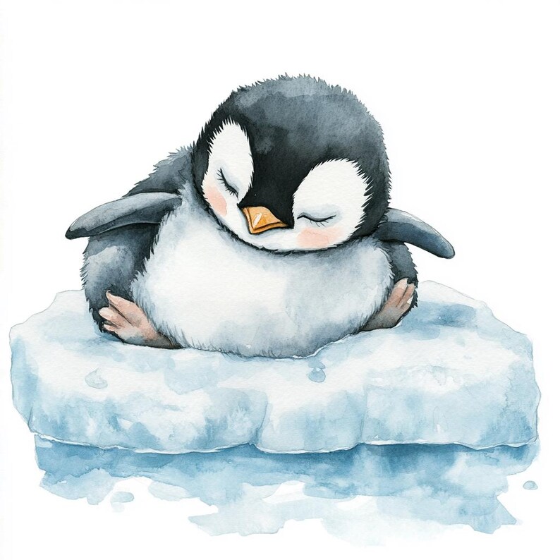 Watercolor Penguin Clipart Bundle: 7 Kawaii PNG Designs (digital ...