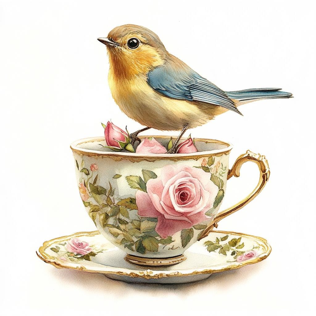 Watercolor Birds With Cup Clipart: Whimsical Bird Species Images (PNG ...