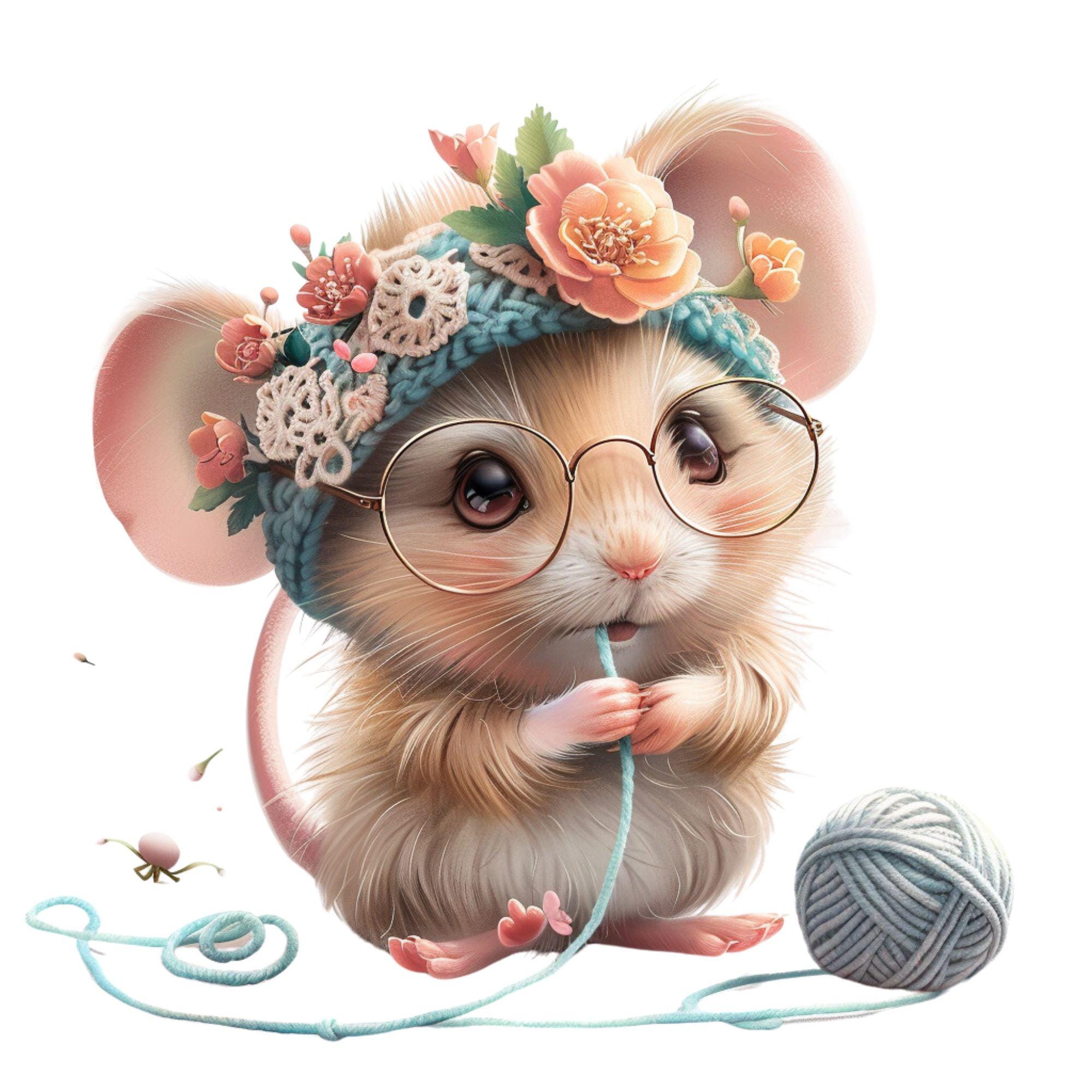 10 Mouse With Flower Watercolor Clipart High Quality File Png,jpj Using ...