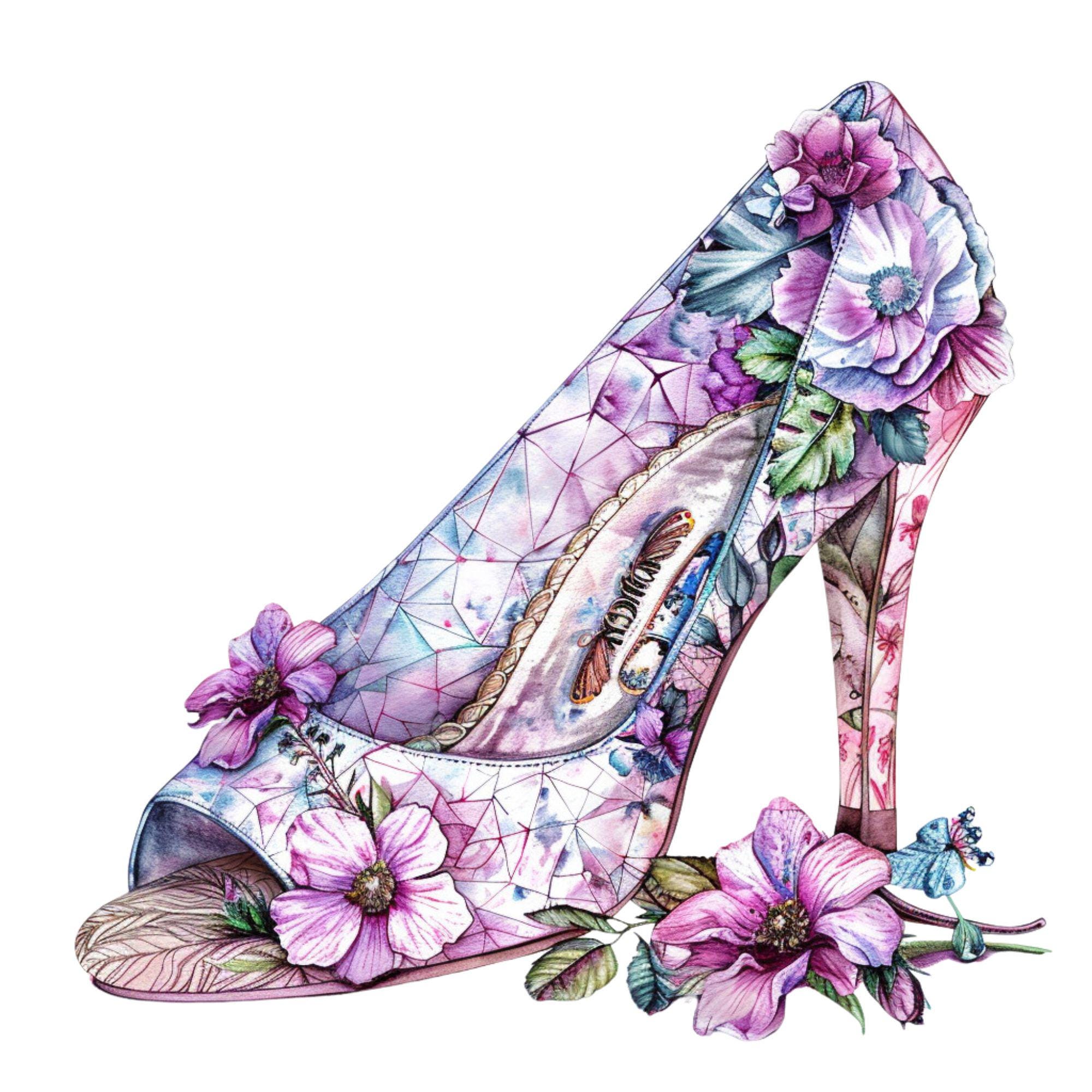 Floral Prom Shoe Watercolor Clipart: Printable Lady Shoe Art (PNG, JPG ...