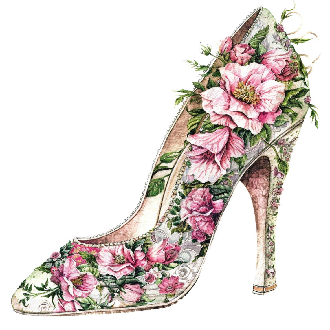 10 Floral Prom Shoes Watercolor Clipart Printable High Quality Fil Png ...