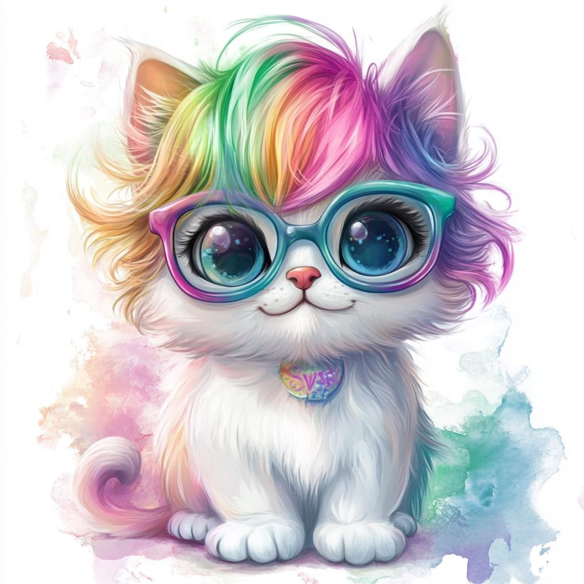 Watercolor Rainbow Kitten Clipart: Colorful Cat PNG, JPG (digital ...