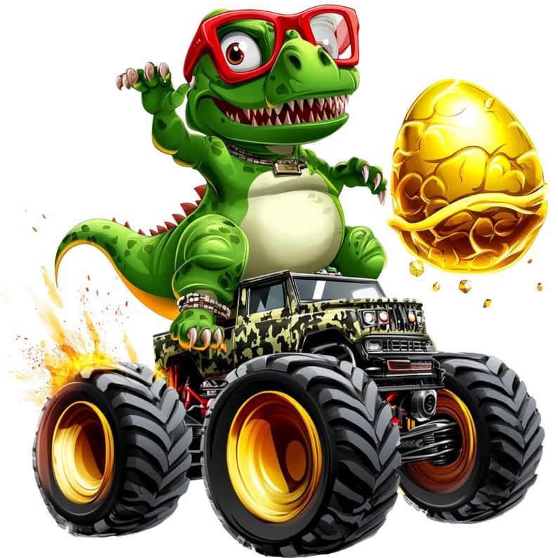 Dinosaur Monster Truck Clipart: Roaring Dino Designs (PNG, JPJ) - Etsy