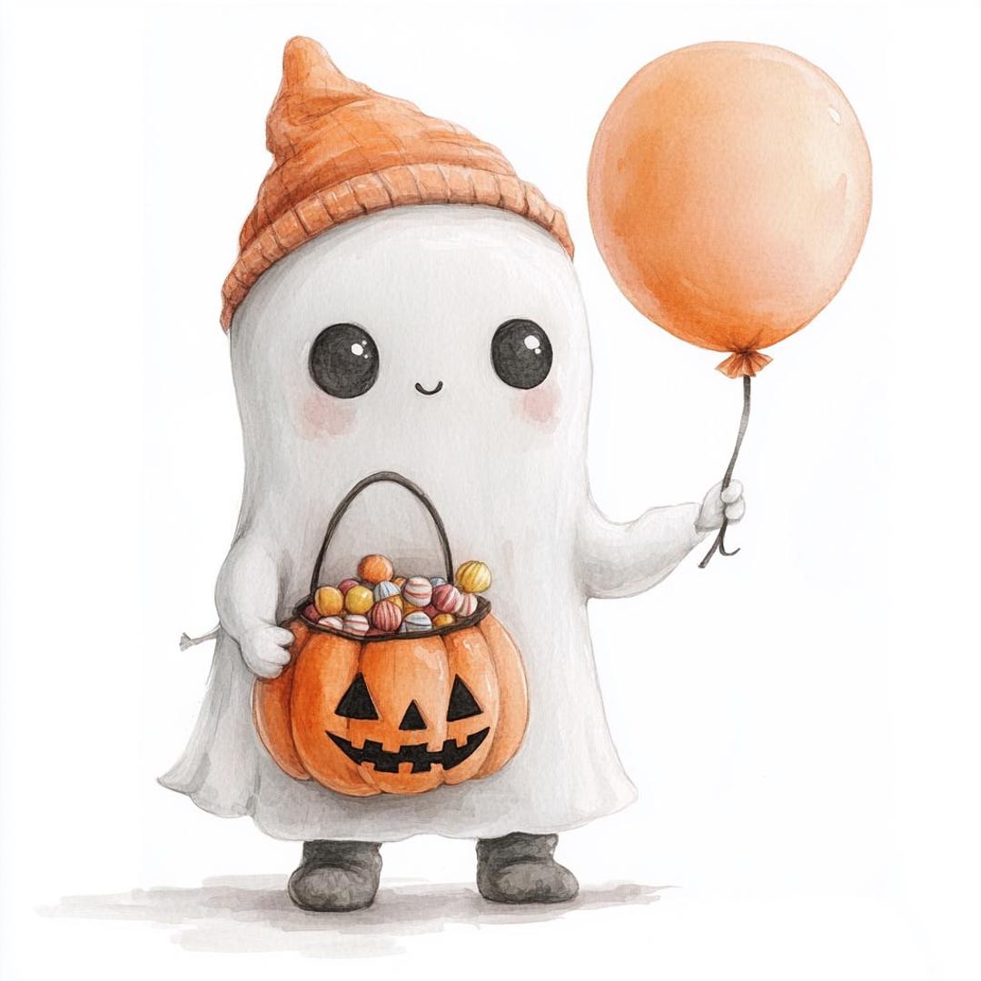 8 Cute Halloween Watercolor Clipart, Pumpkin Clipart,png,jpj, Halloween ...