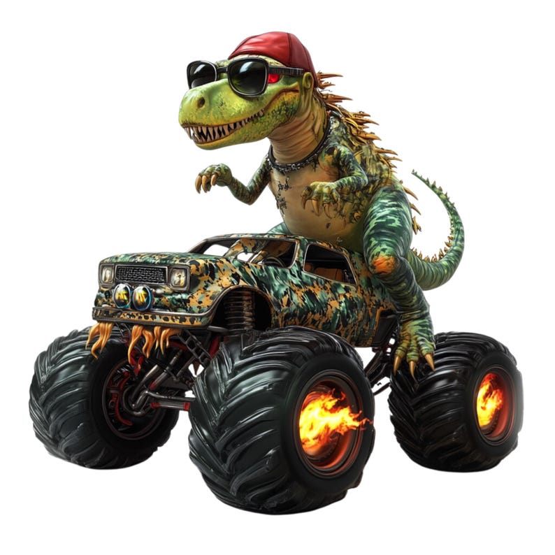 Dinosaur Monster Truck Clipart: Roaring Dino Designs (PNG, JPJ) - Etsy