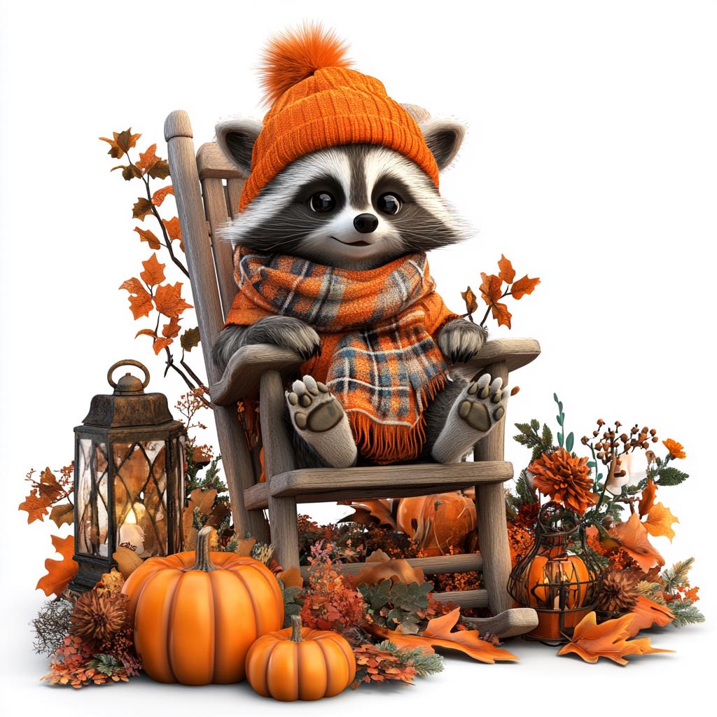 8 Cute Raccoon Pumpkin Clipart, Autumn Leaves Clipart, PNG,JPJ, Warm ...