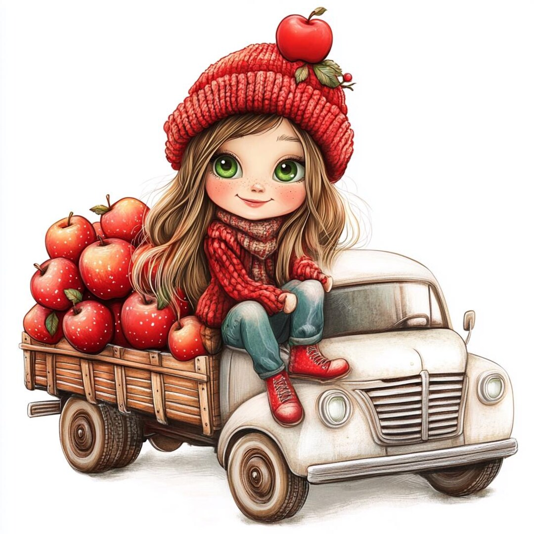 Apple Harvest Girl Clipart: Fall Farmhouse PNG (digital Download) - Etsy