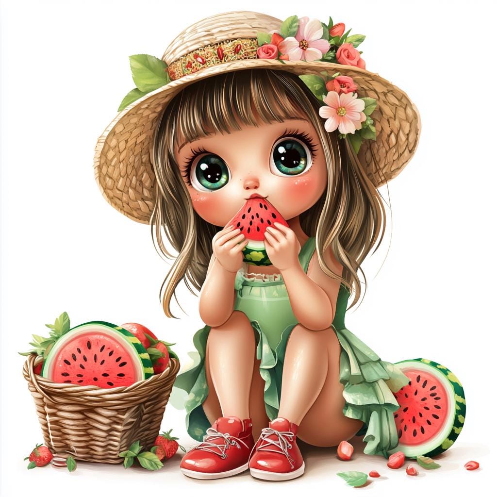 8 Girl Clipart, Cute Girl Clipart, Children Clipart, Watermelon Clipart ...