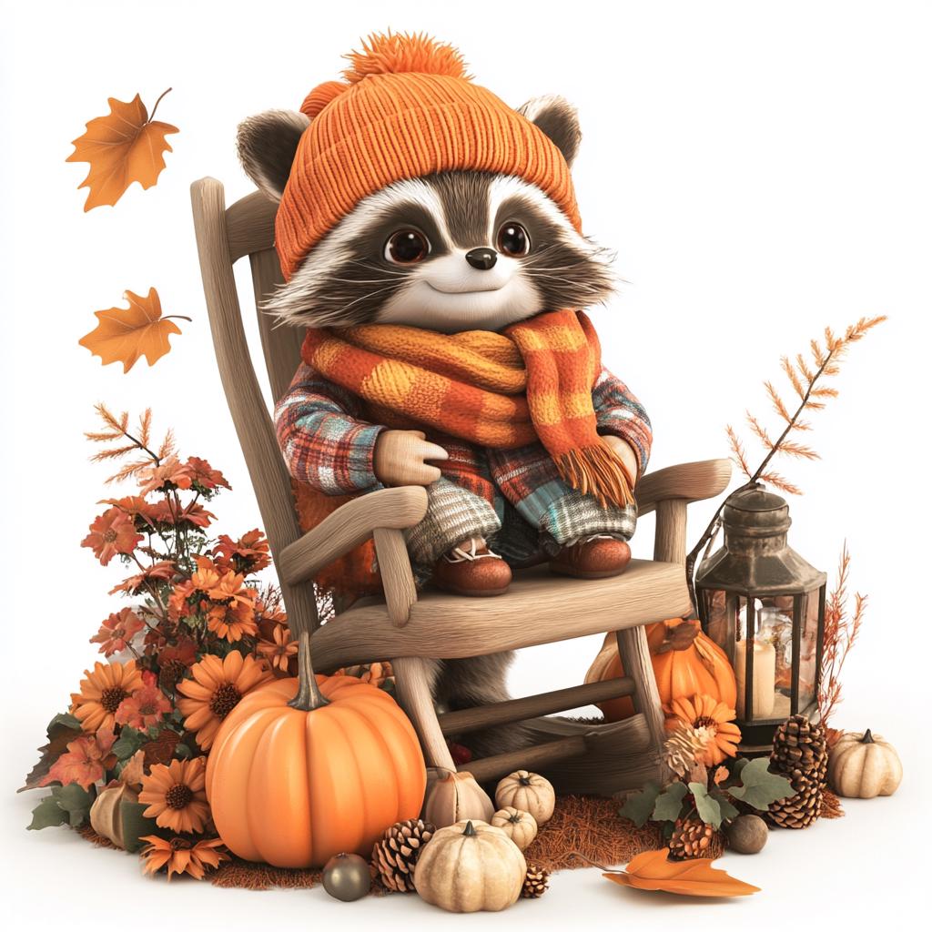 8 Cute Raccoon Pumpkin Clipart, Autumn Leaves Clipart, PNG,JPJ, Warm ...