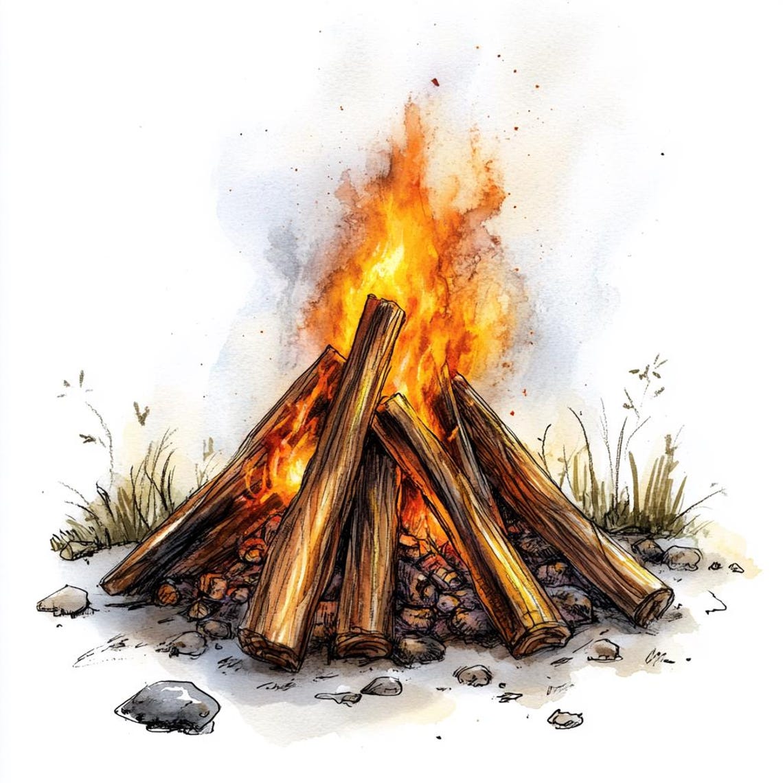 7 Watercolor Bonfire Clipart, Campfire Images,watercolor Clip Art ...