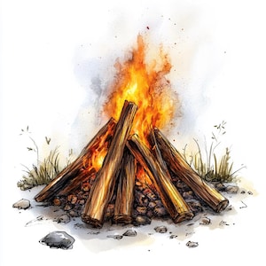 7 Watercolor Bonfire Clipart, Campfire Images,watercolor Clip Art ...