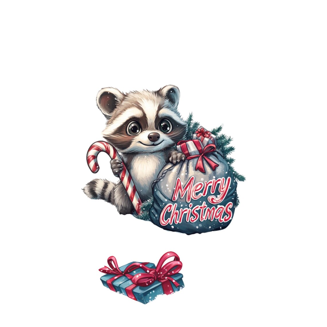 Christmas Raccoon Clipart: Holiday Animal PNG Graphics (digital ...