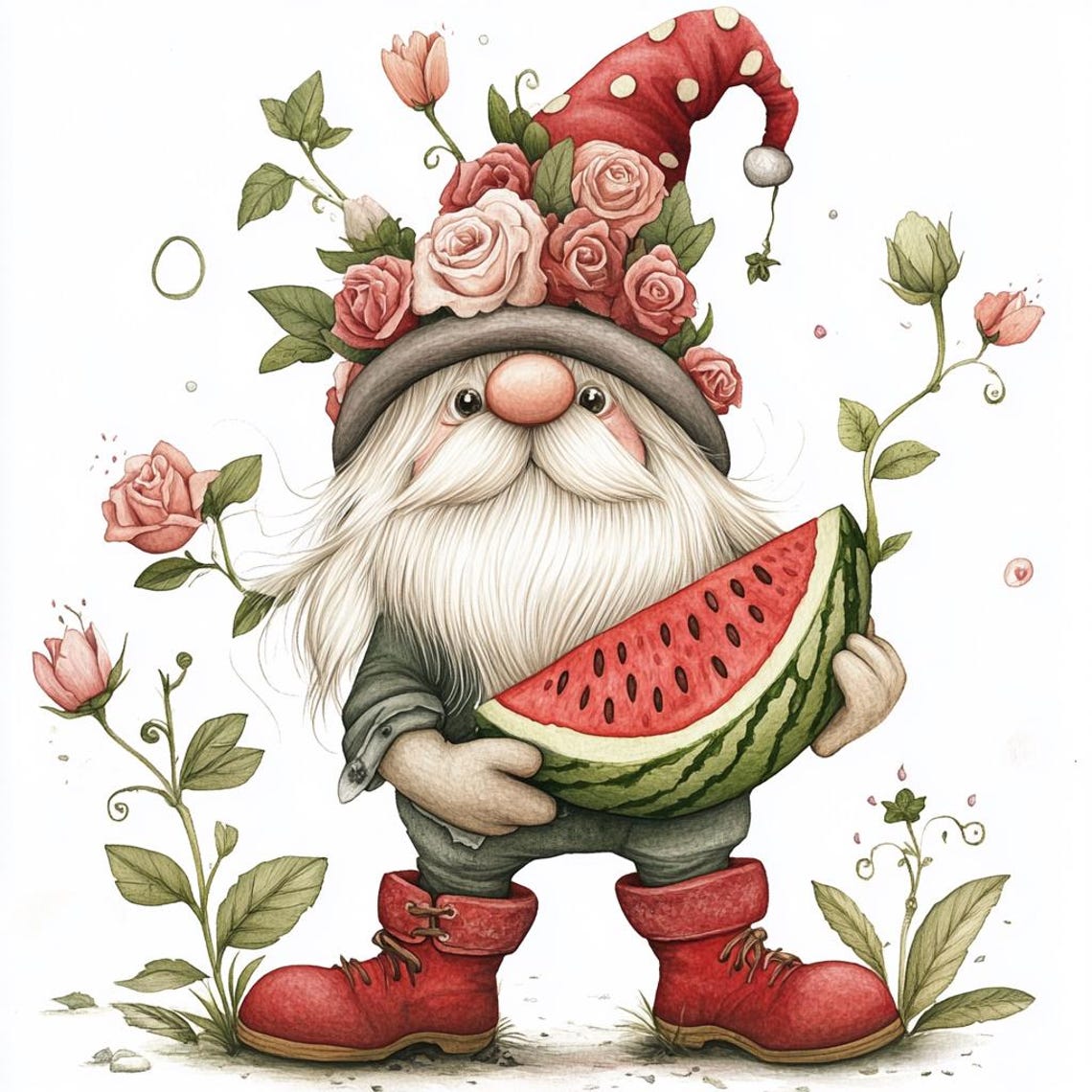 8 Watermelon Gnome Clipart, Gnome Clipart,png,jpj Watermelon Clipart ...