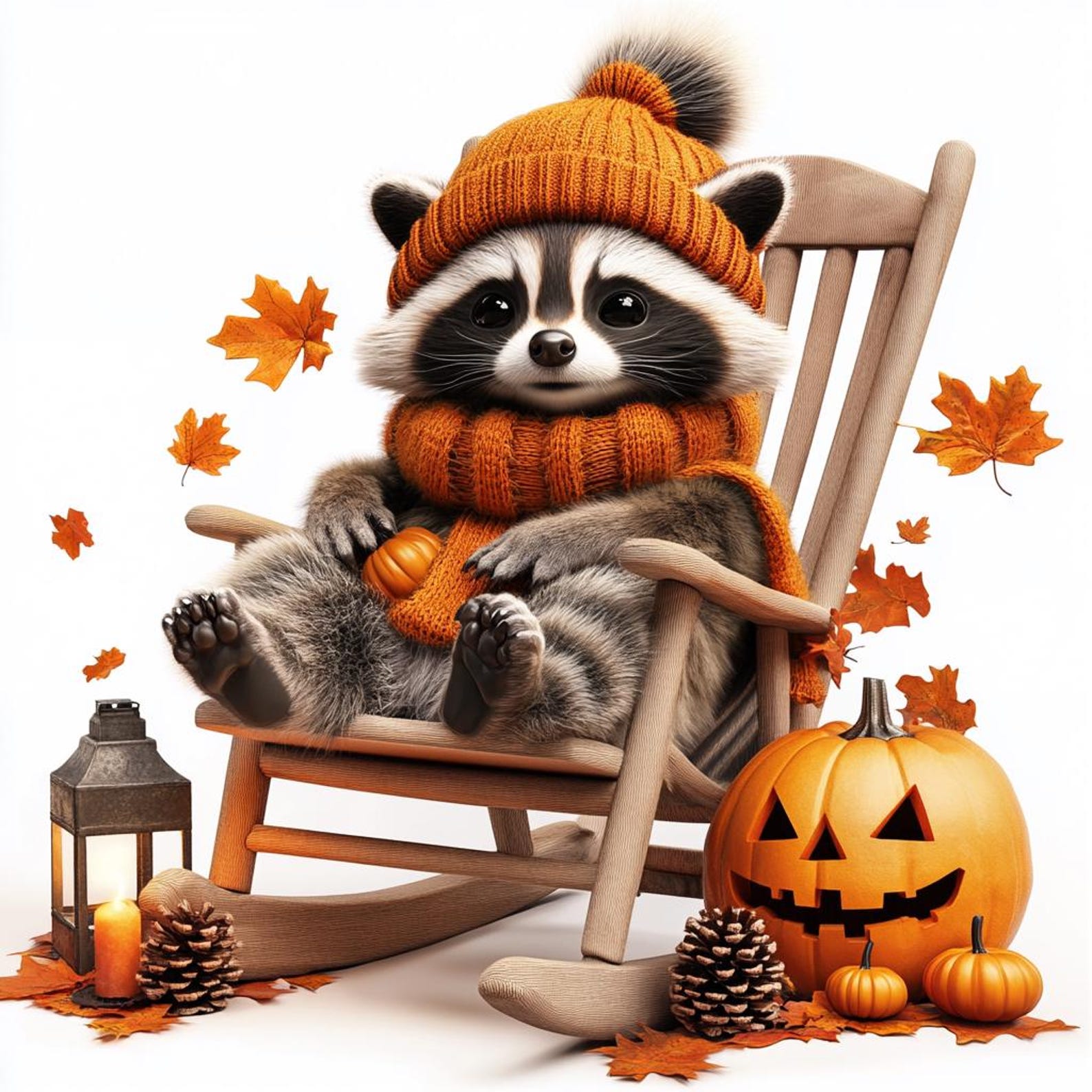 8 Cute Raccoon Pumpkin Clipart, Autumn Leaves Clipart, PNG,JPJ, Warm ...