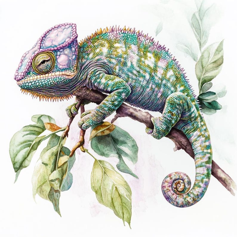 Watercolor Chameleon Clipart: 7 PNG Files, Commercial Use - Etsy