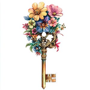 10 Watercolor Floral Skeleton Keys Clipart PNG,JPJ - Transparent ...