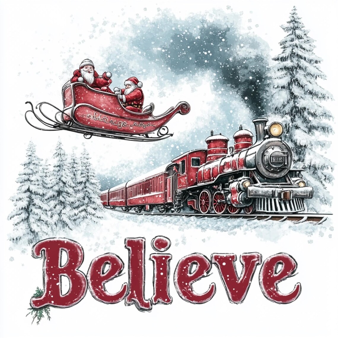 Christmas Santa Express Train Clipart: Holiday PNG Designs (commercial ...
