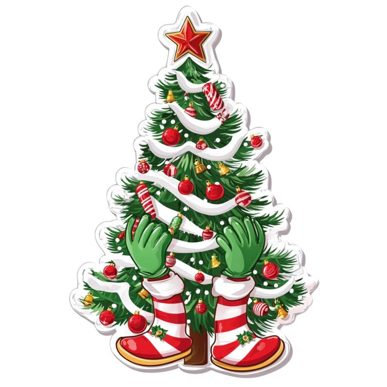 Funny Christmas Tree Clipart: Quirky Watercolor Xmas Design (PNG, JPG ...