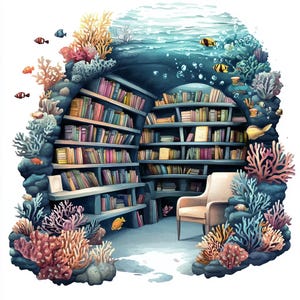 Watercolor Ocean Book Clipart: Sea Library PNG JPG (commercial Use) - Etsy