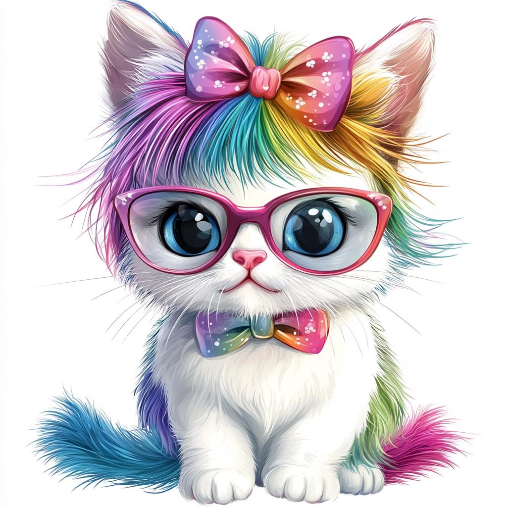 Watercolor Rainbow Kitten Clipart: Colorful Cat PNG, JPG (digital ...